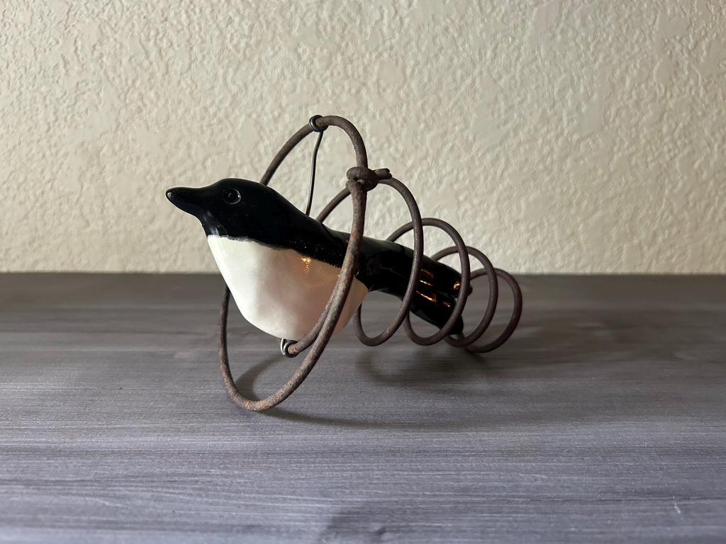 Vintage Ceramic Magpie Suspended in Rusty Bed Spring, Bed Spring Art ...
