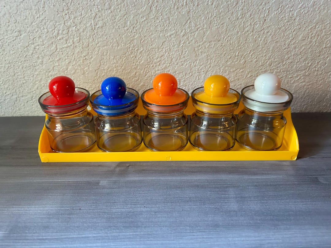 Vintage 1980s Retro All Purpose Storage Jars With Utility Rack, Rainbow ...