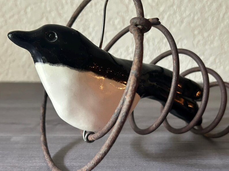 Vintage Ceramic Magpie Suspended in Rusty Bed Spring, Bed Spring Art ...