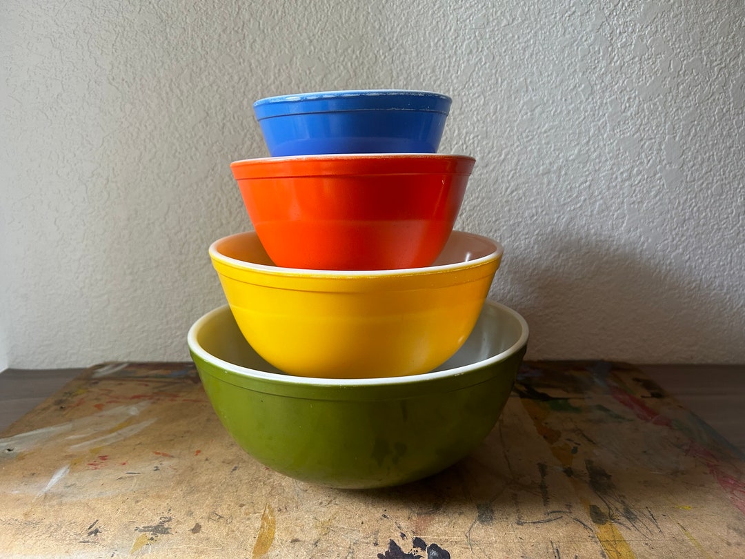 Vintage Pyrex Reverse Primary Mixing Bowls, NOS, Multicolor, Reverse ...