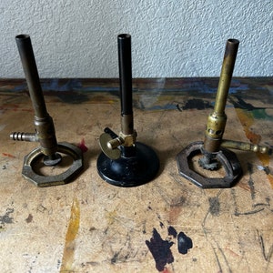 Antique Set of Three Brass Laboratory Bunsen Burners, Vintage Medical ...