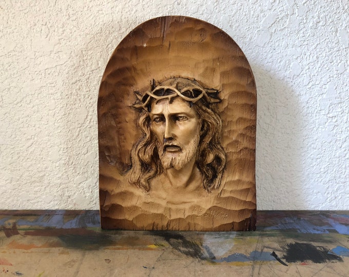 Vintage Jesus Christ Portrait Sculpture Wood Bust Carving Religious ...
