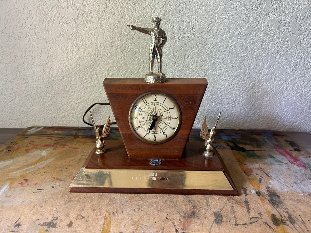 Vintage 1960s Marksman Police Trophy Mantle Clock Wood Base - Etsy
