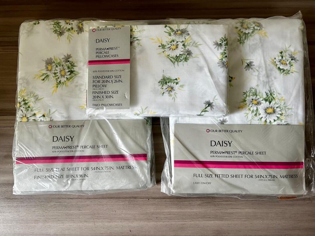 Vintage Sears Daisy Bedding Set Full Standard Size NOS, Falt, Fitted ...
