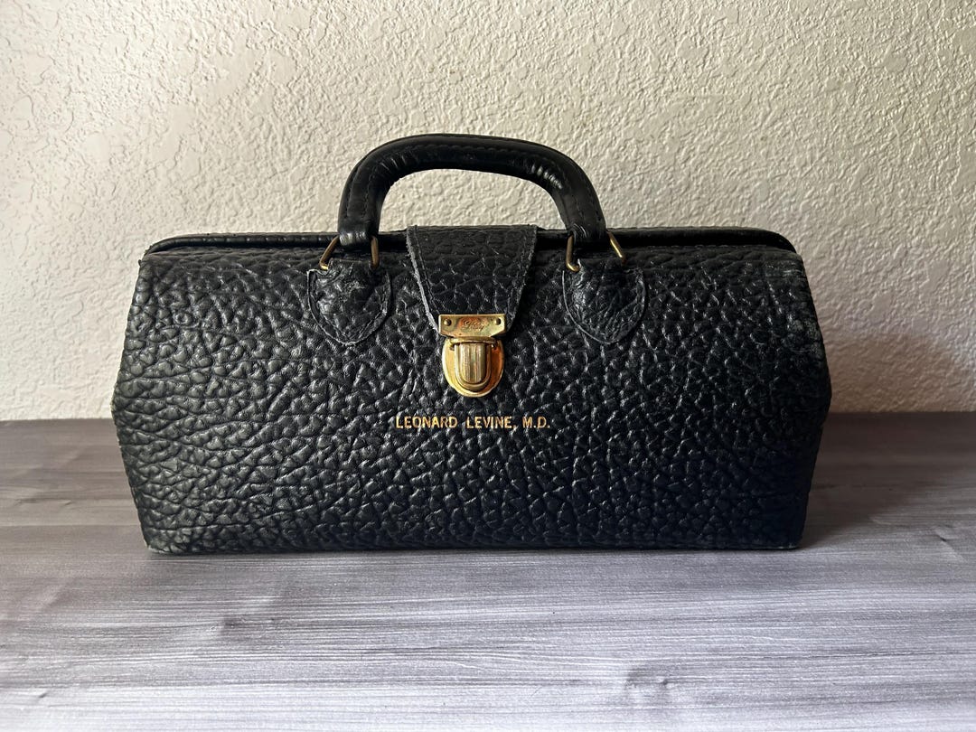 Vintage Doctors Bag Leather Purse Black Leather Medical Bag Lilly ...