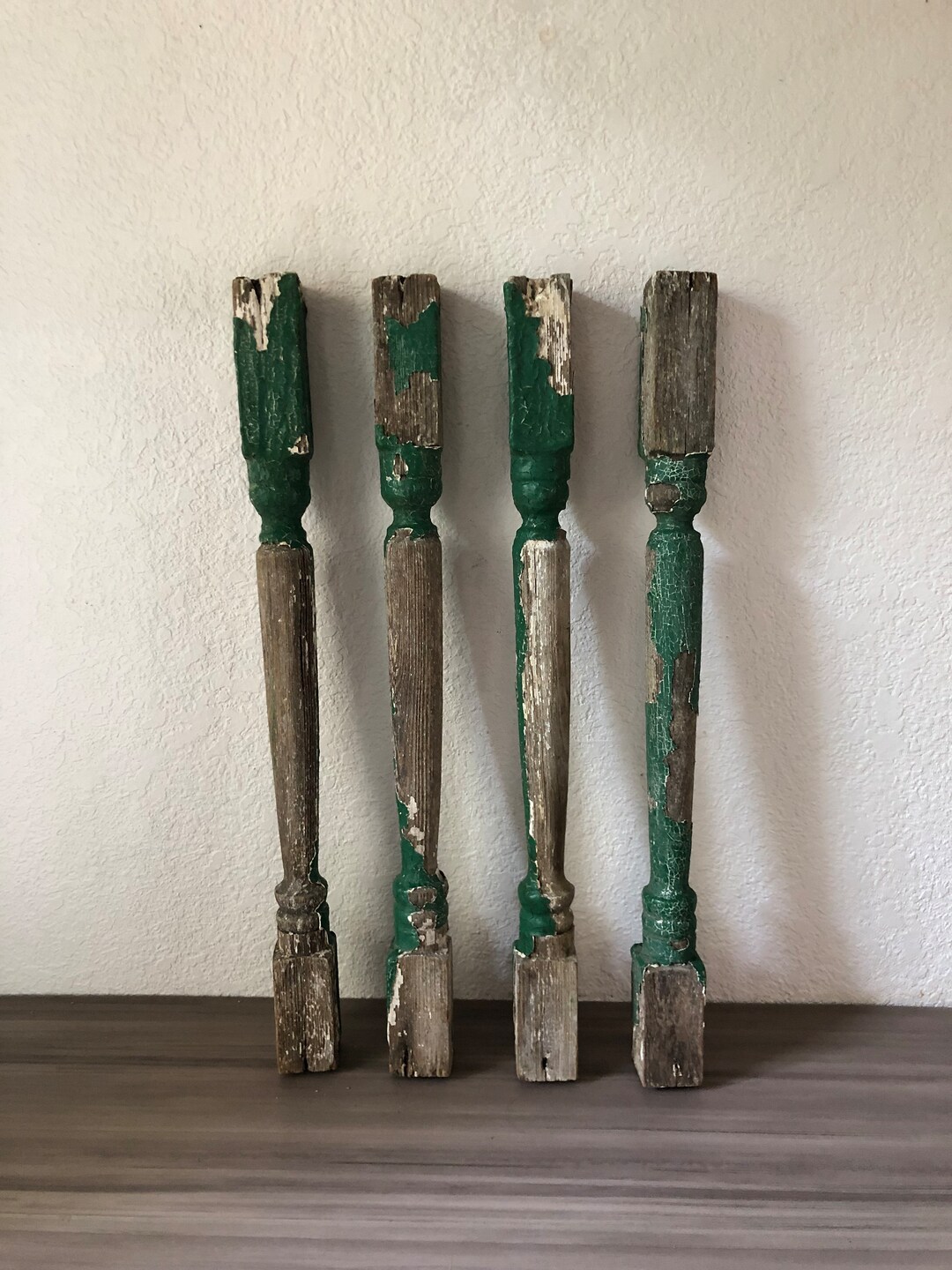 Vintage Set of 4 Rustic Green Chippy Paint Balusters, Vintage 1900's ...