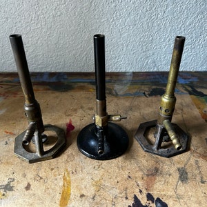 Antique Set of Three Brass Laboratory Bunsen Burners, Vintage Medical ...