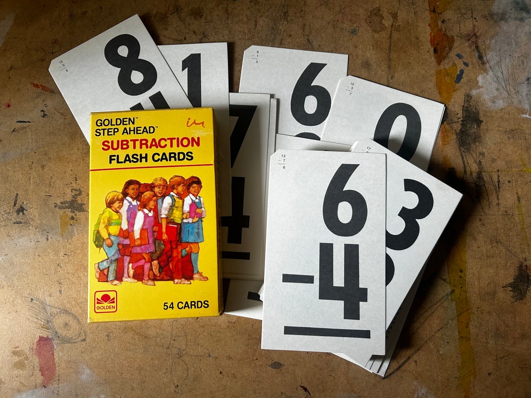Vintage Flash Cards, Golden Step Ahead Subtraction Flash Cards, Golden ...