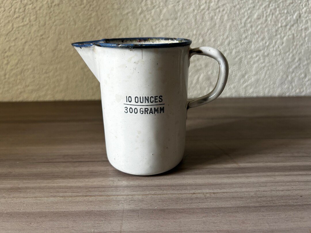 Vintage Enamel Measuring Cup With Handle, Enamel Mug, Retro Kitchen ...