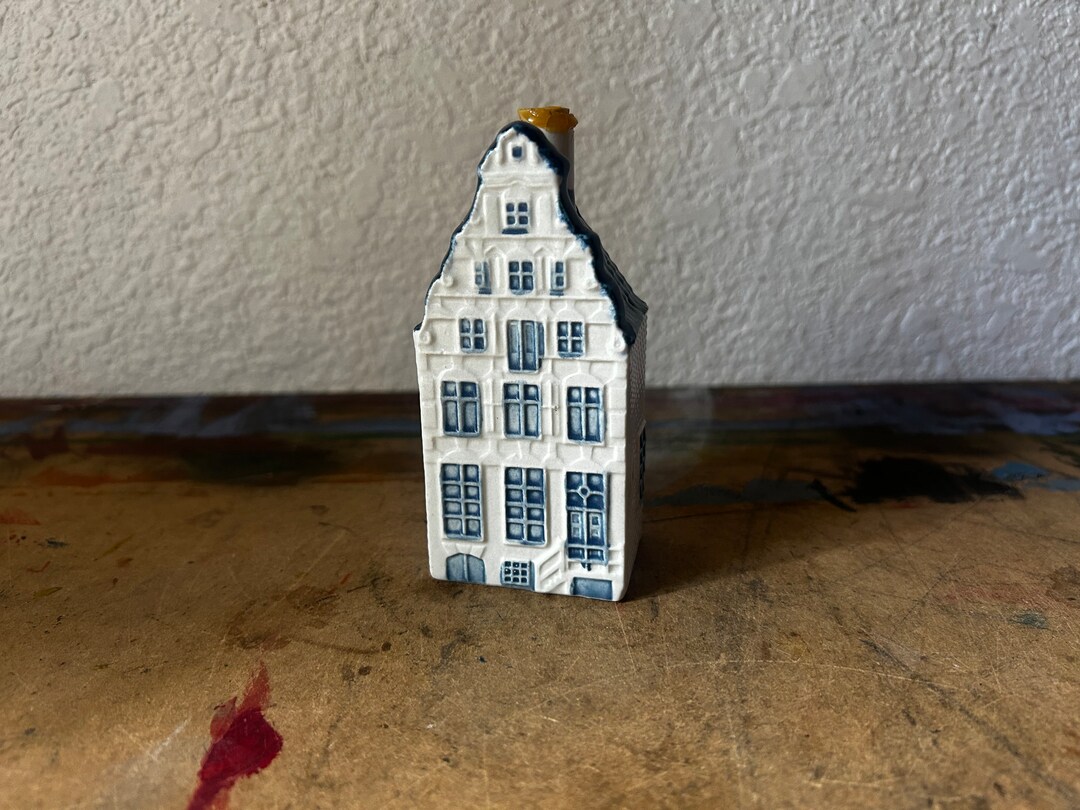 Vintage KLM Delft House 53 Blue and White Bols Miniature Ceramic ...