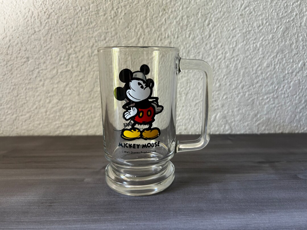 Vintage Walt Disney Mickey Mouse Glass Mug With Handle, Vintage Disney ...