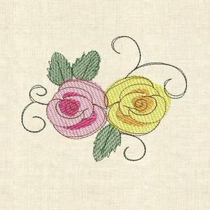 Machine Embroidery Designs Two Sketched Roses - Etsy