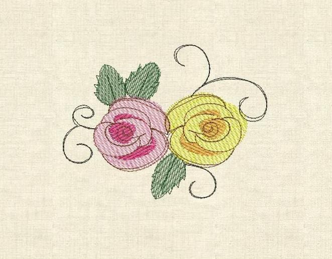 Machine Embroidery Designs Two Sketched Roses - Etsy