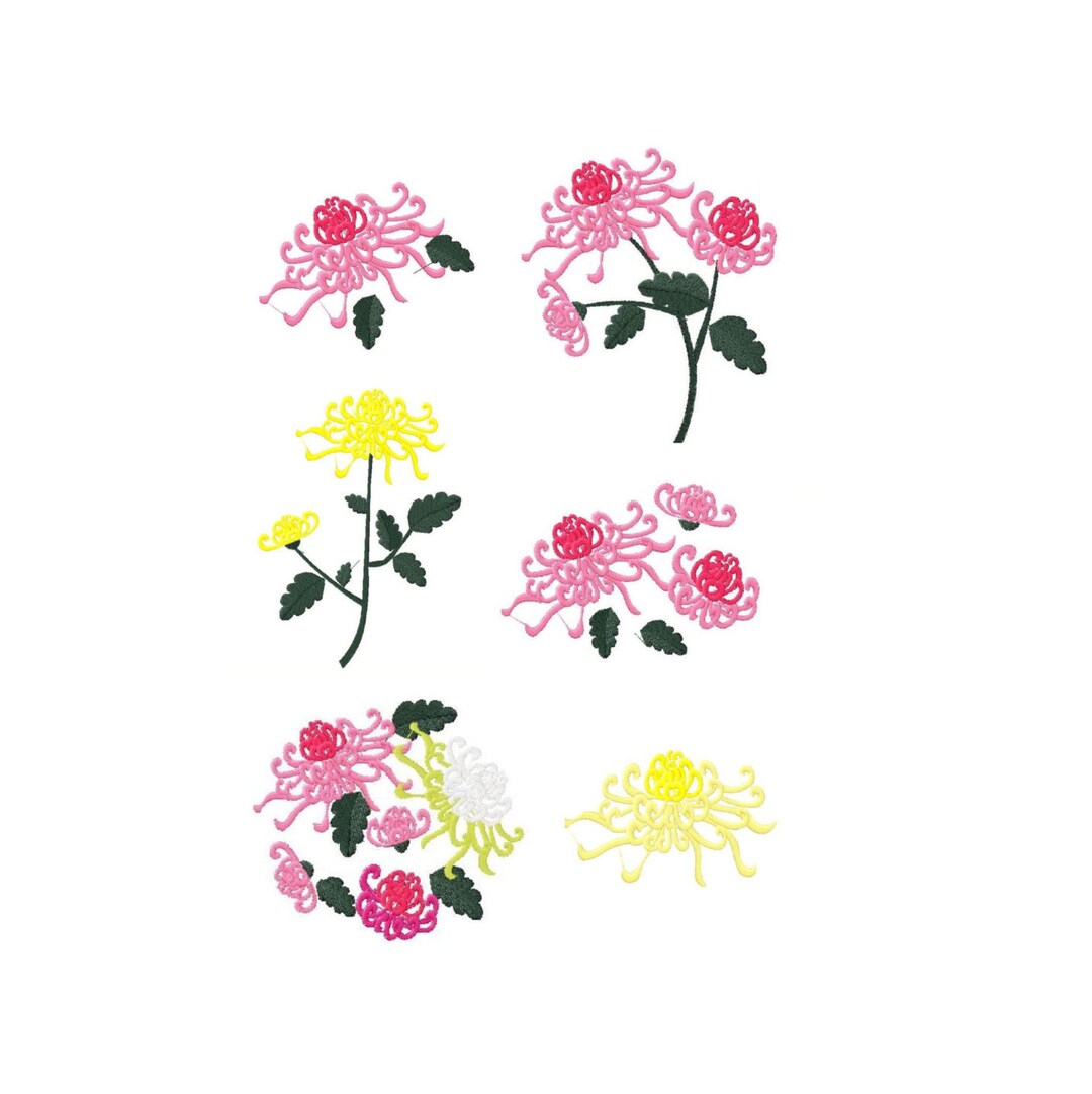 Machine Embroidery Set Flowers Japanese Embroidery Chrysanthemum - Etsy