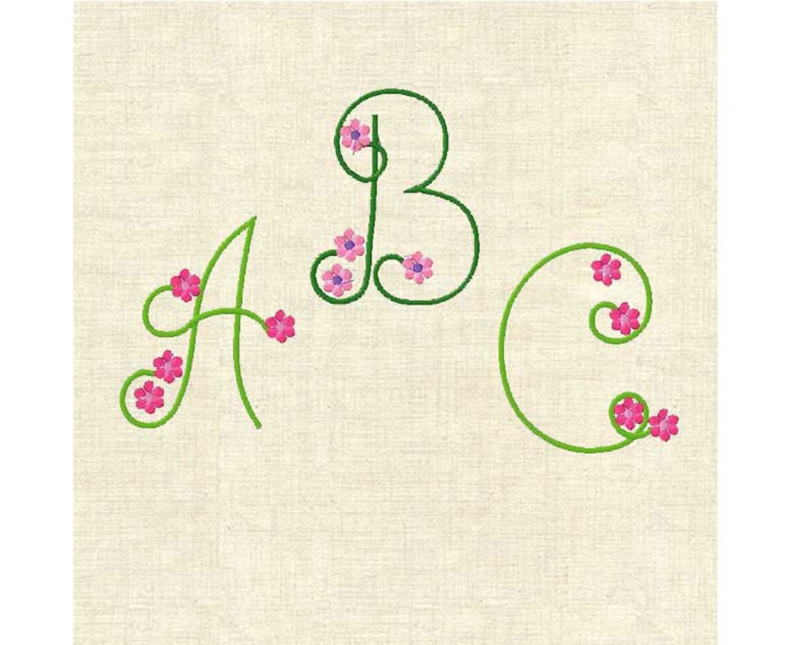 Machine Embroidery Monogram Fonts Flower Font | Etsy