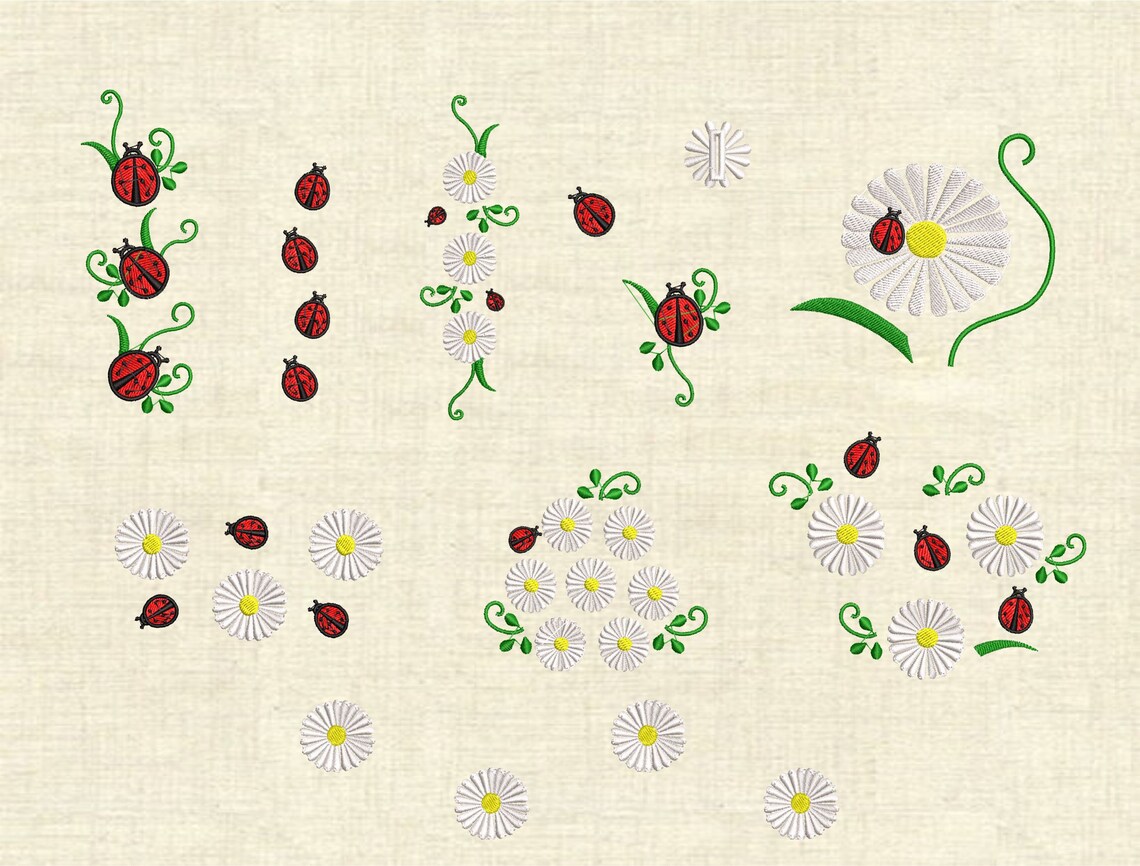 Set of 11 Machine Embroidery Designs Set Ladybugs Daisies and | Etsy