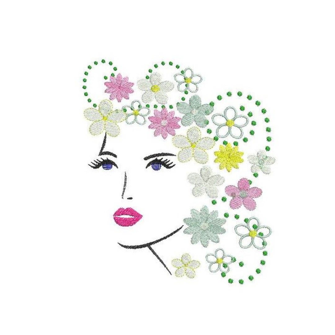 Machine Embroidery Design Woman Girl With Flowers - Etsy
