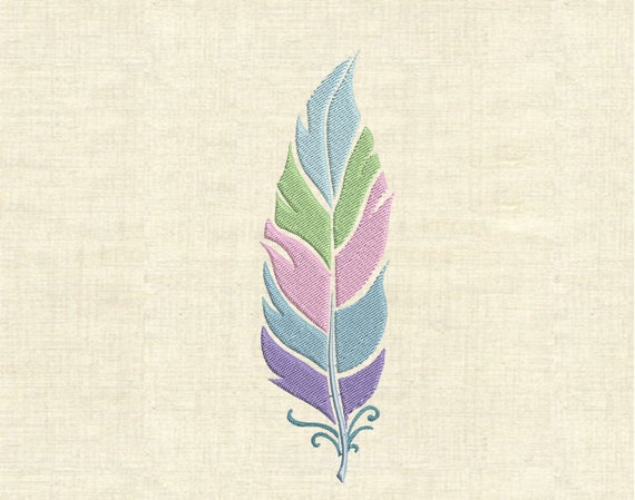 Machine Embroidery Design Colorful Feather | Etsy