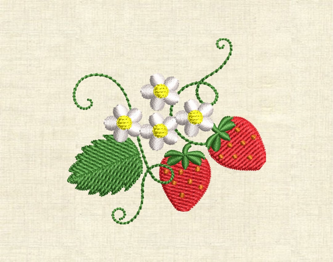 Strawberries With Flowers Machine Embroidery Design Strawberry - Etsy