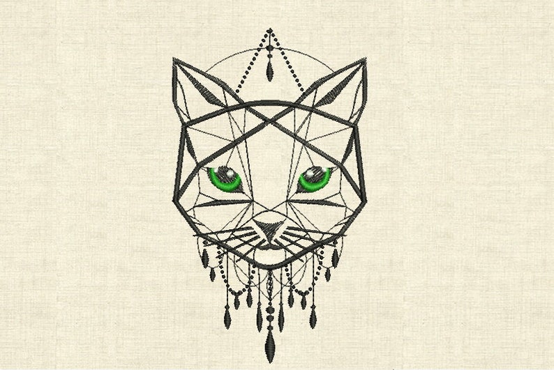 Machine embroidery designs polygon line cat | Etsy