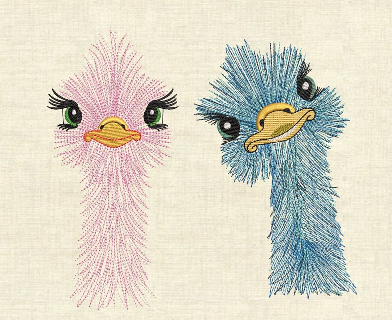 Set Of 2 Machine Embroidery Designs Ostrich Birds Etsy