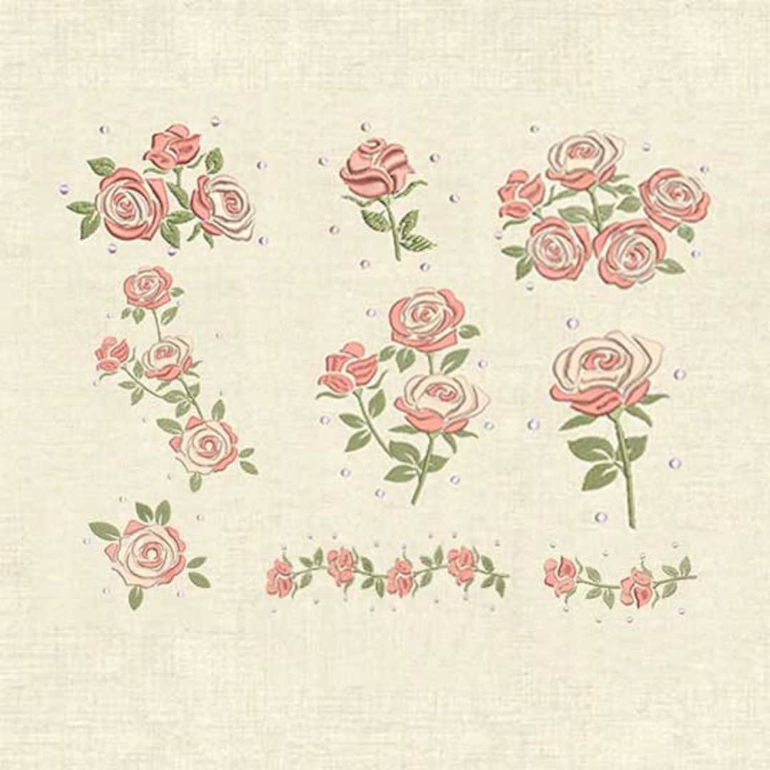 Roses Machine Embroidery Designs Flowers Set - Etsy