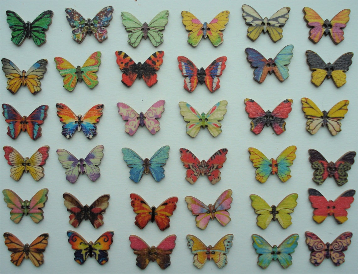 8 Beautiful Wooden Butterfly Button Assortment With 2 Button | Etsy