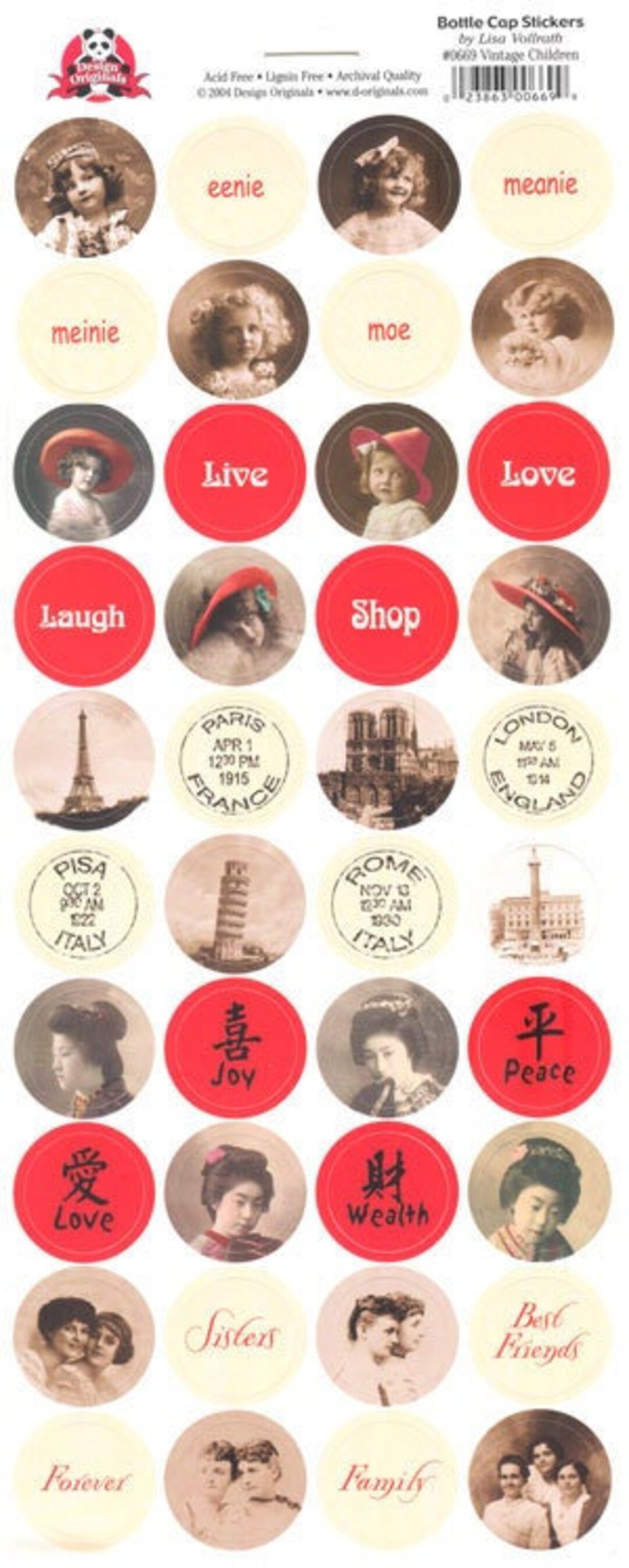 Design Originals 1 Inch Round Bottle Cap Stickers by Lisa Vollrath of ...