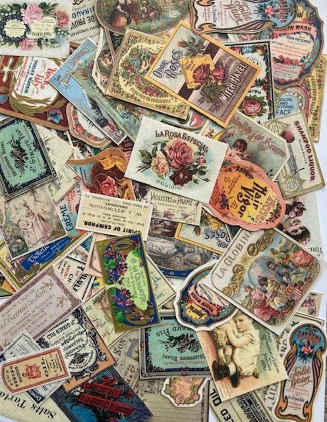 25 Vintage Ephemera Label Reproductions Fussy Cut Pieces by Me Scrap ...