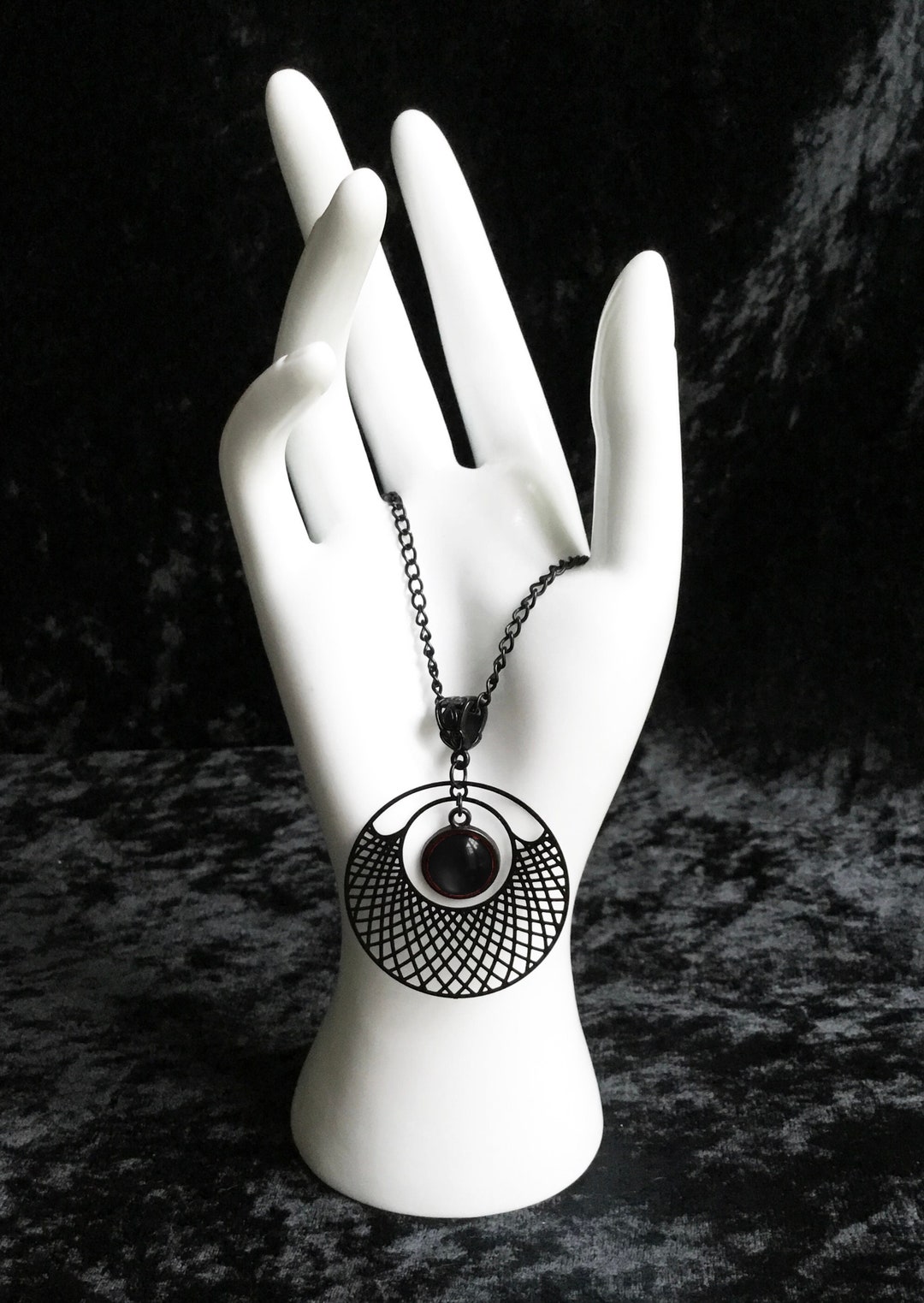 Black Fishnet Style Gothic Necklace Black Cabochon Statement - Etsy