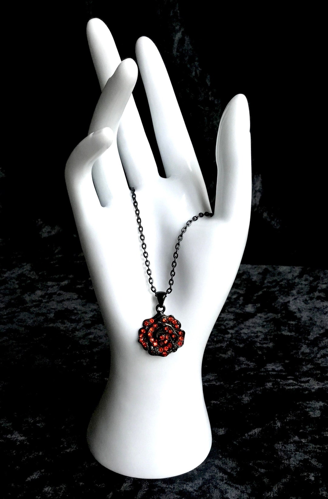 Black Rose Gothic Necklace With Red Crystal Gems Victorian - Etsy