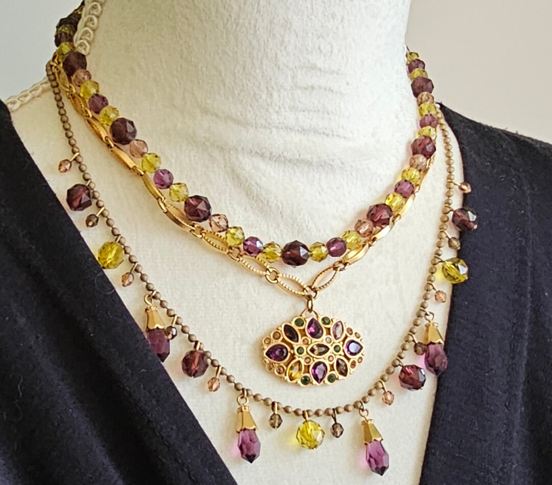 Swarovski Multistrand Multicolor Crystal Gold Chain Pendant Necklace - Etsy
