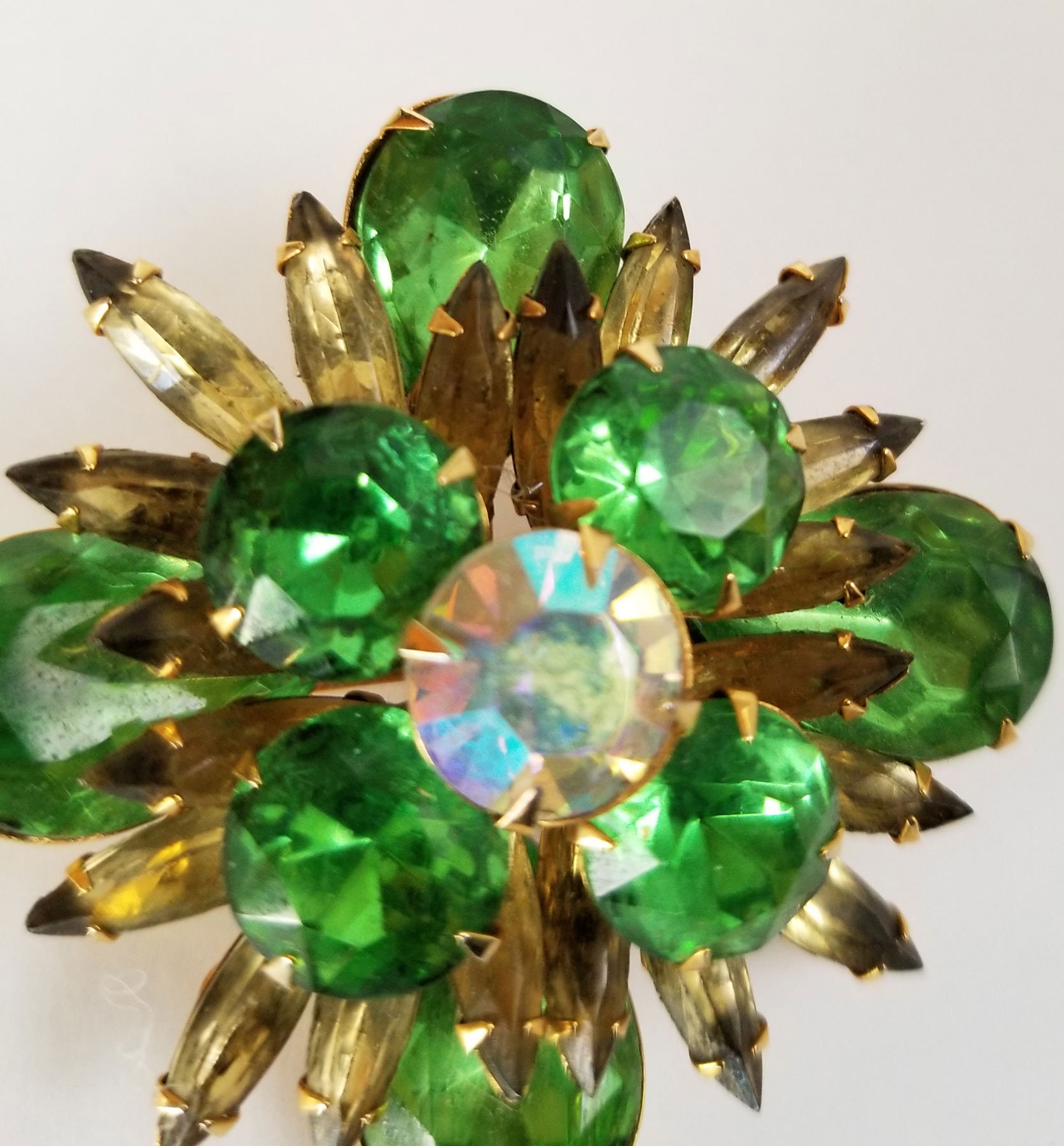 Emerald Green Rhinestone Brooch, Vintage Multicolor Rhinestone Brooch ...