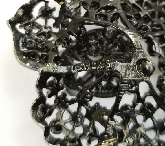 Weiss Black Rhinestone Brooch, Black Rhinestone Flowe… - Gem