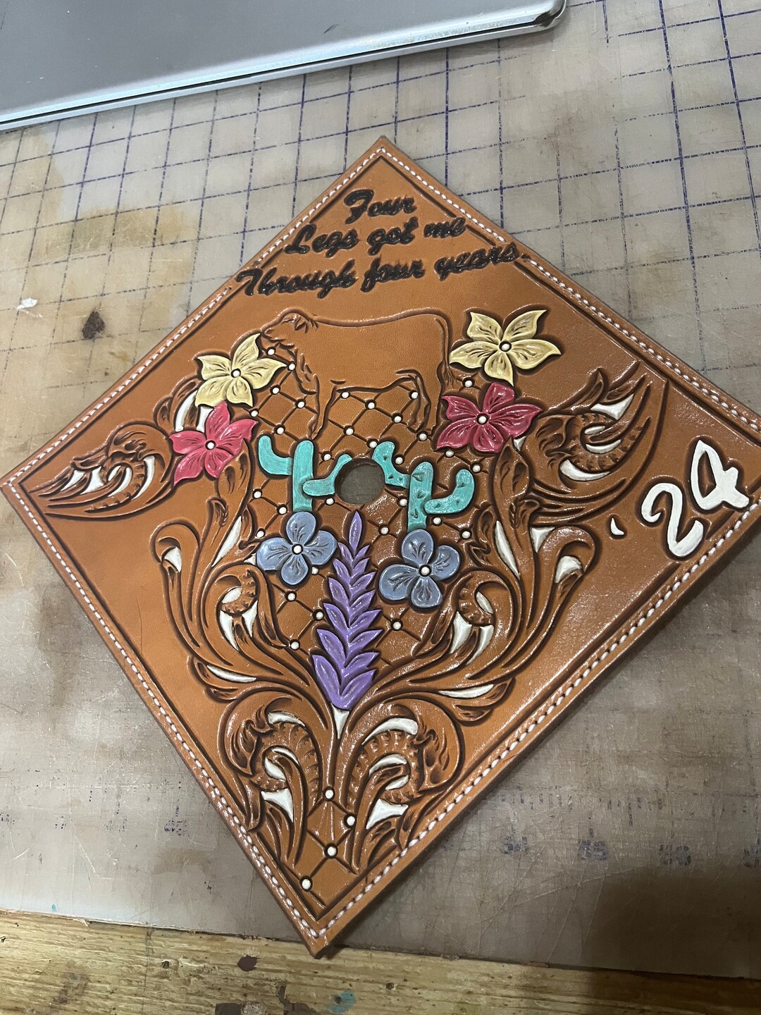 Custom Hand Tooled Leather Graduation Hat Topper - Etsy