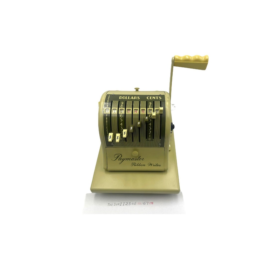 Vintage Paymaster 8000 Series Ribbon Check Writer Yellow Green With Key ...