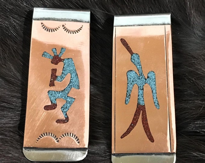 SIGNED Native America Indian Navajo Turquoise Red Coral Monument Valley ...