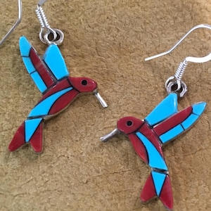 SIGNED Native America Indian Jewelry Hummingbird Sterling Silver Red ...
