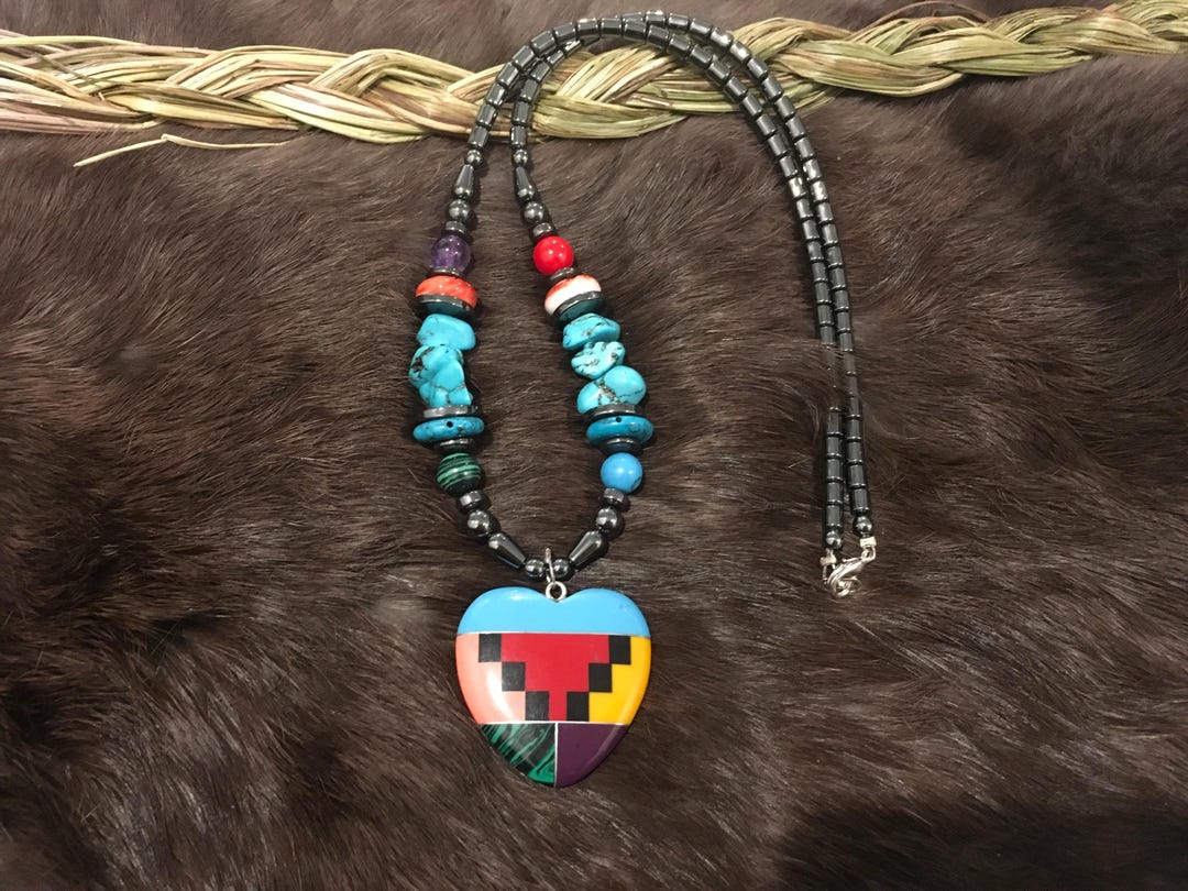 Authentic Native American Indian Jewelry Navajo Zuni Hematite Turquoise ...