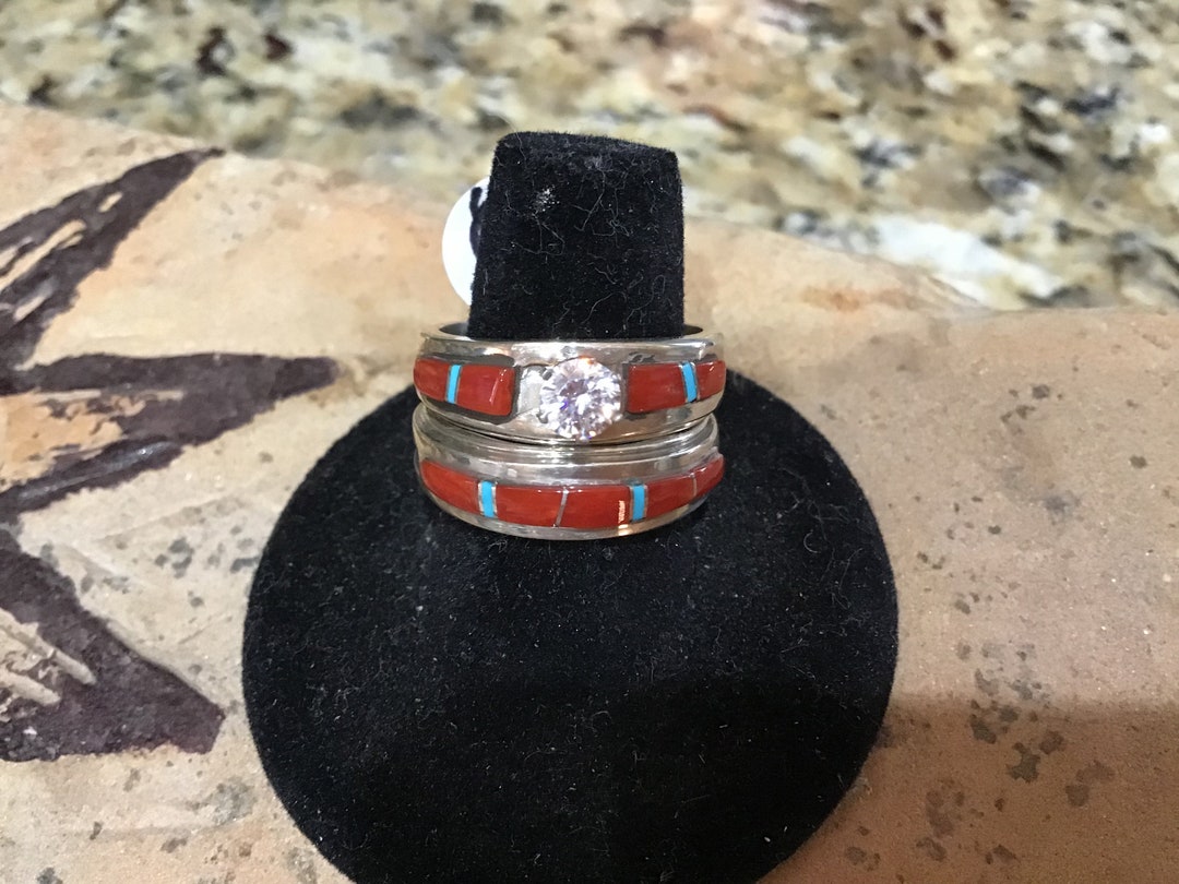 SIGNED Native America Indian Jewelry Sterling Silver Turquoise Red ...