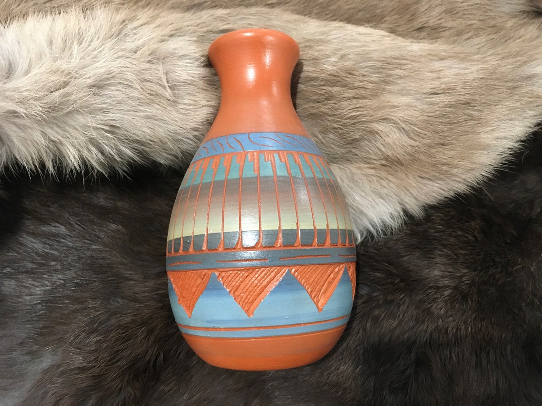 SIGNED Authentic Native American Indian Hand Painted Red Clay Pottery ...