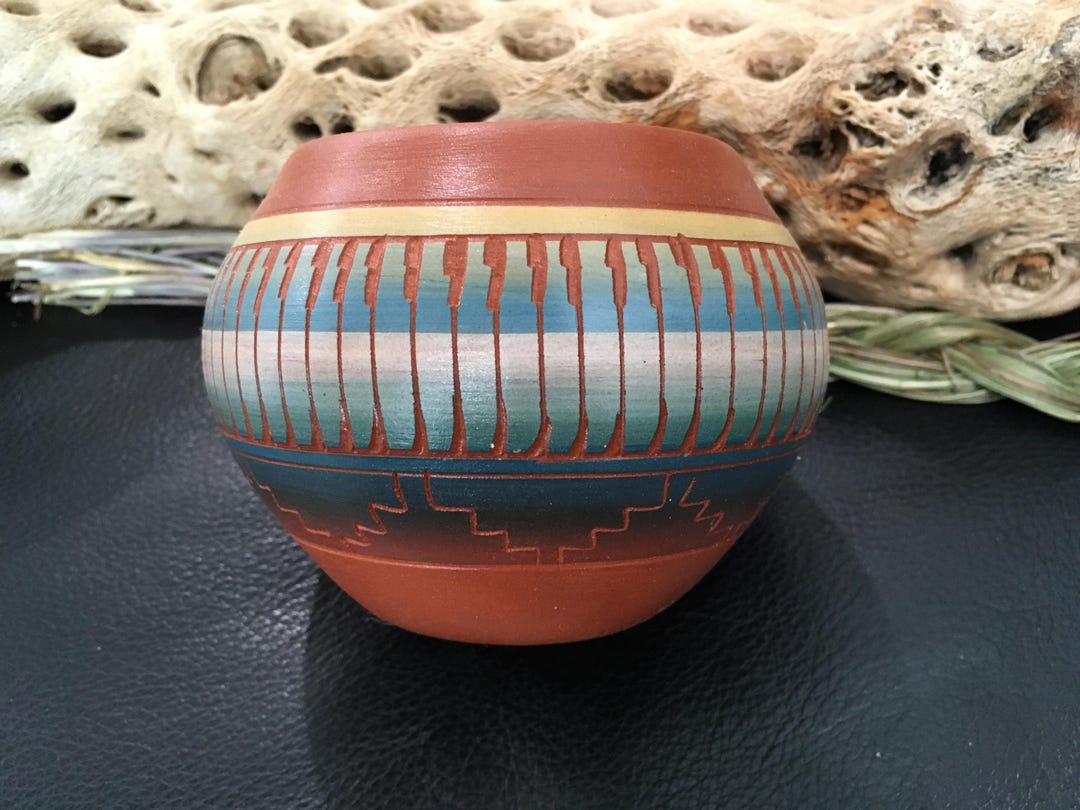 SIGNED Authentic Native American Indian Hand Painted Red Clay Pottery ...