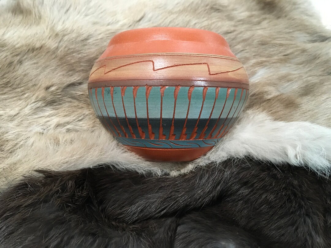 SIGNED Authentic Native American Indian Hand Painted Red Clay Pottery ...