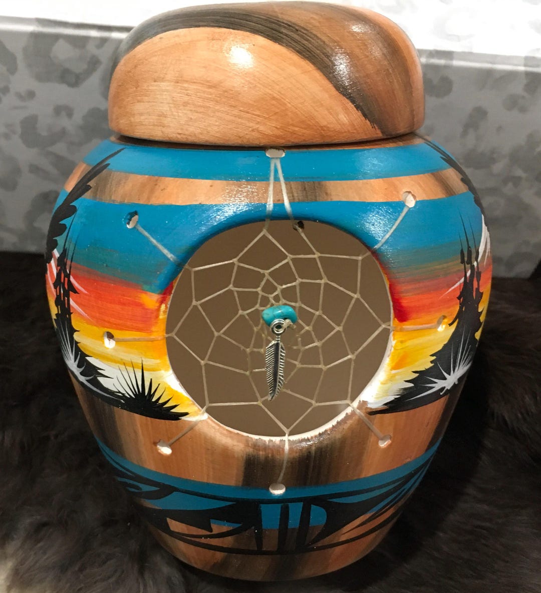 SIGNED Authentic Native American Indian Hand Painted Eagle Pottery Seed ...