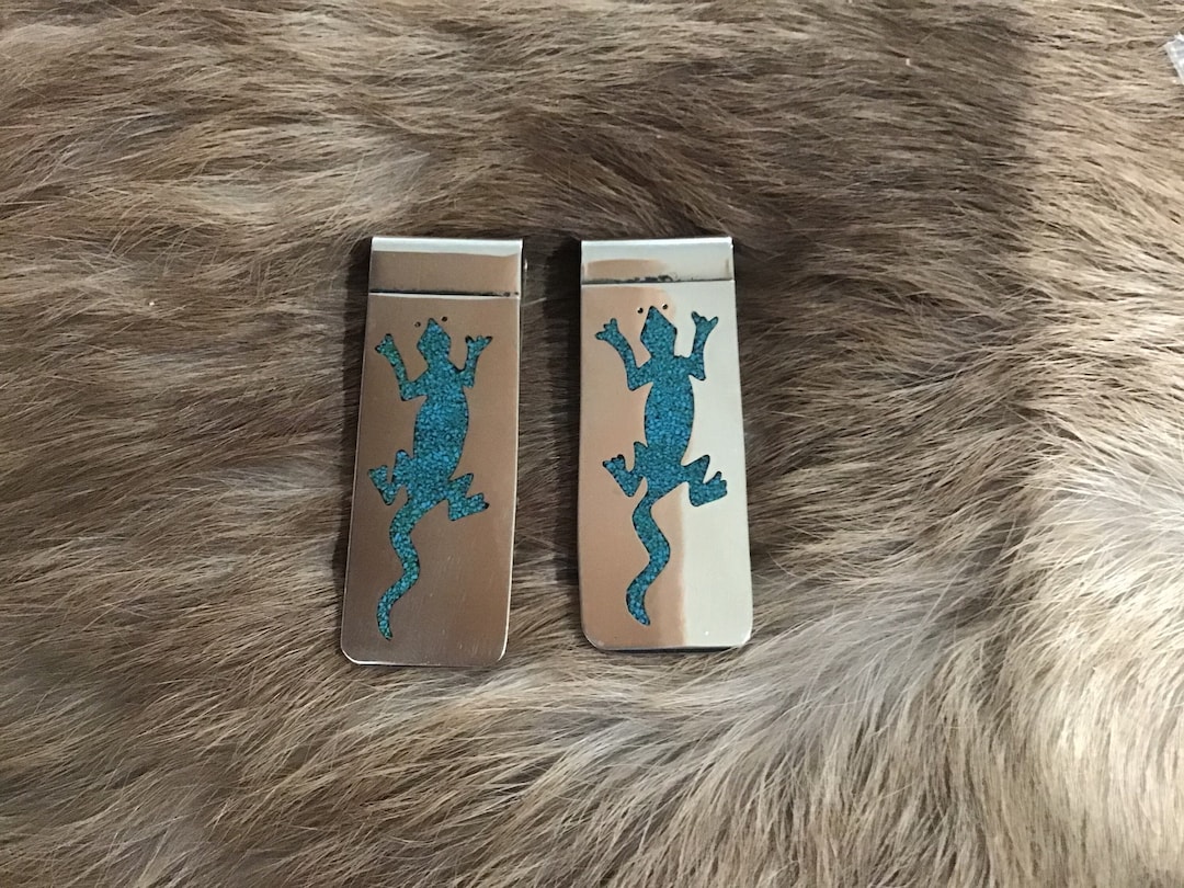 SIGNED Native America Indian Navajo Turquoise Lizard Money Clip Zuni ...