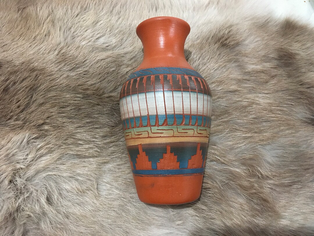 SIGNED Authentic Native American Indian Hand Painted Red Clay Pottery ...