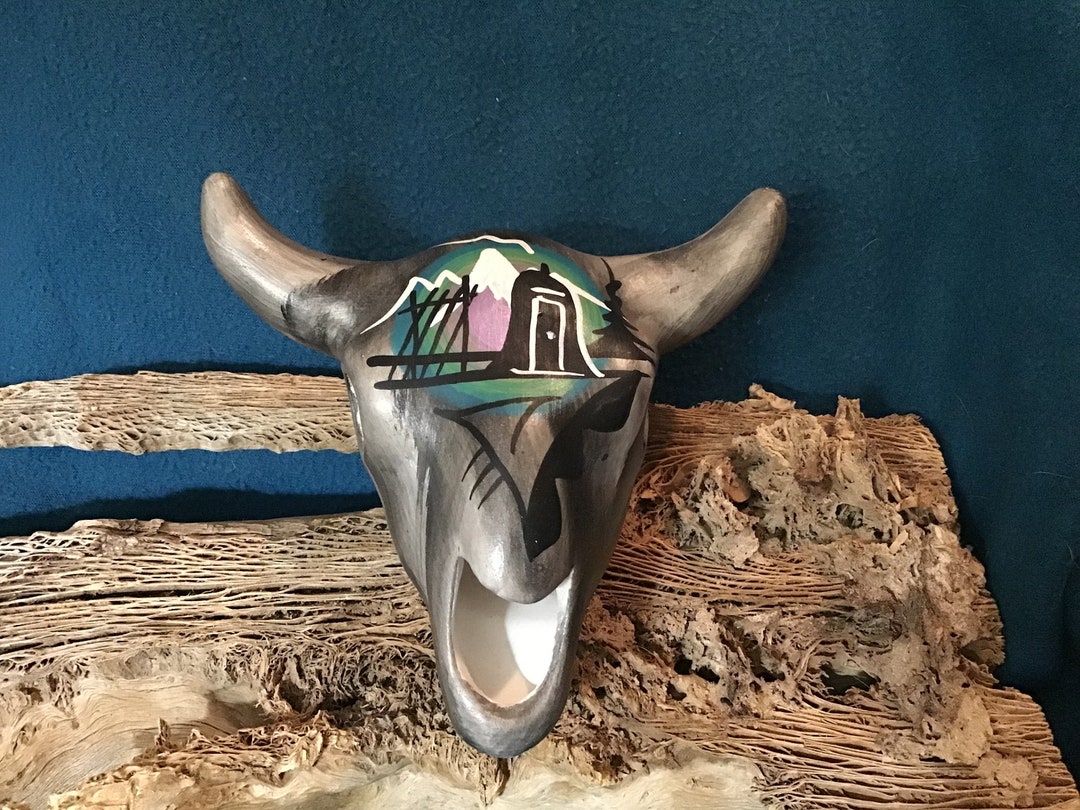 SIGNED Authentic Navajo Pottery Bison Skull Native American Navajo Art ...