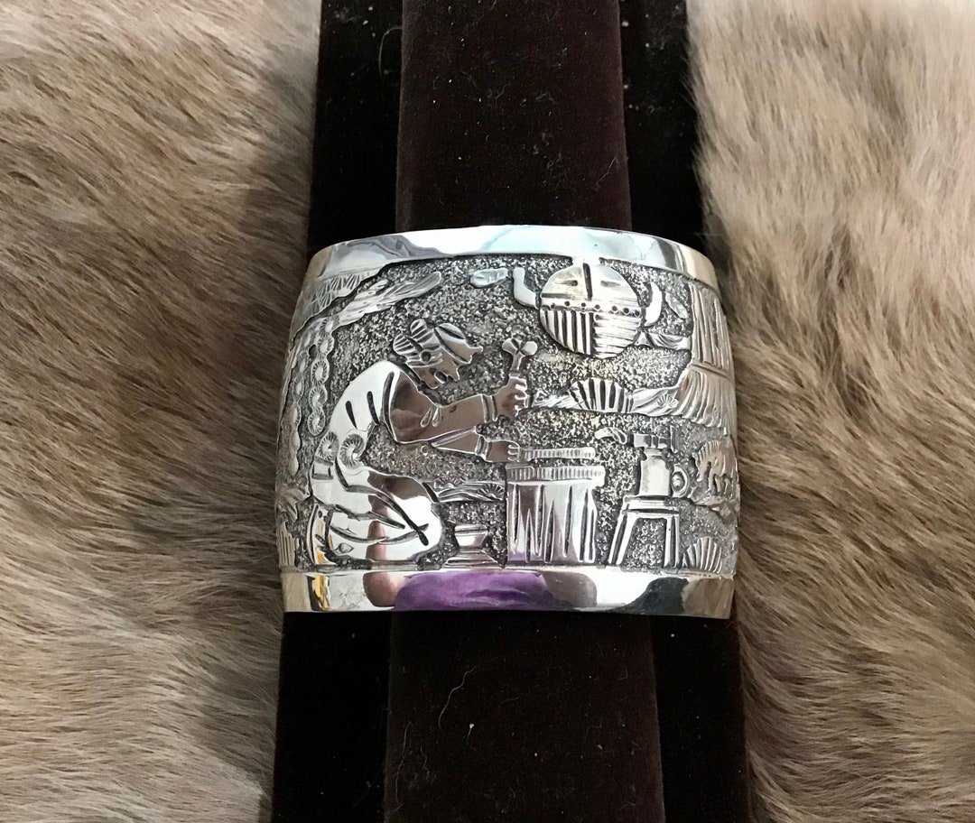 SIGNED Vintage Native American Indian Jewelry Navajo Sterling Silver ...