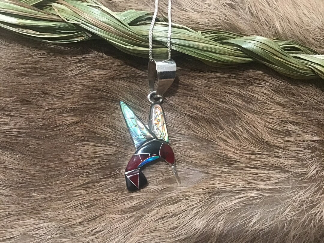 SIGNED Native American Indian Jewelry Red Coral Abalone Black Onyx Ice ...