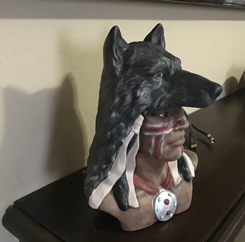 SIGNED Native American Style Indian Chief Wolf Head Hand - Etsy